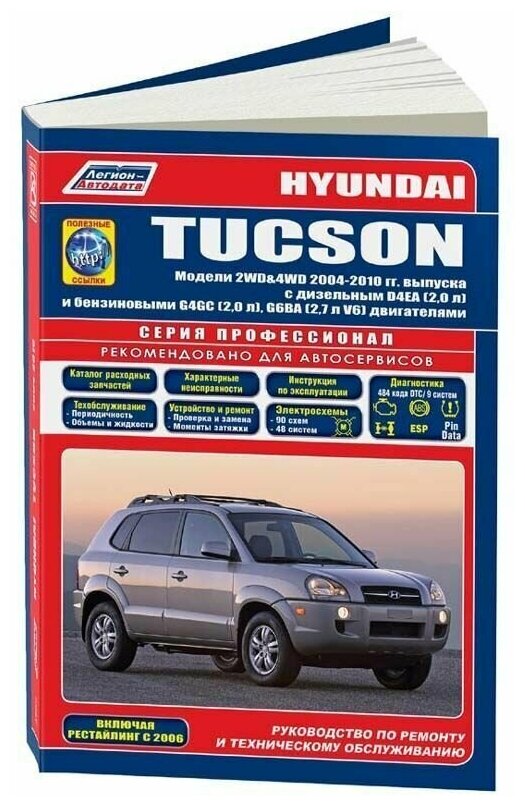 Hyundai Tucson. Модели 2WD и 4WD 2004-2010 гг. выпуска с дизельным D4EA (2,0 л) и бензиновыми G4GC (2,0 л), G6BA (2,7 л V6) двигателями. Руководство по ремонту и техническому обслуживанию.