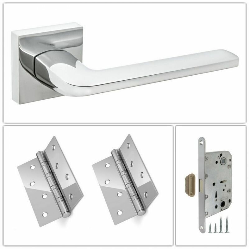 Ручка дверная межкомнатная Fuaro FLOW_DM_CP-8_MAG, хром (ручка + 2 универсальные петли + магнитный замок)