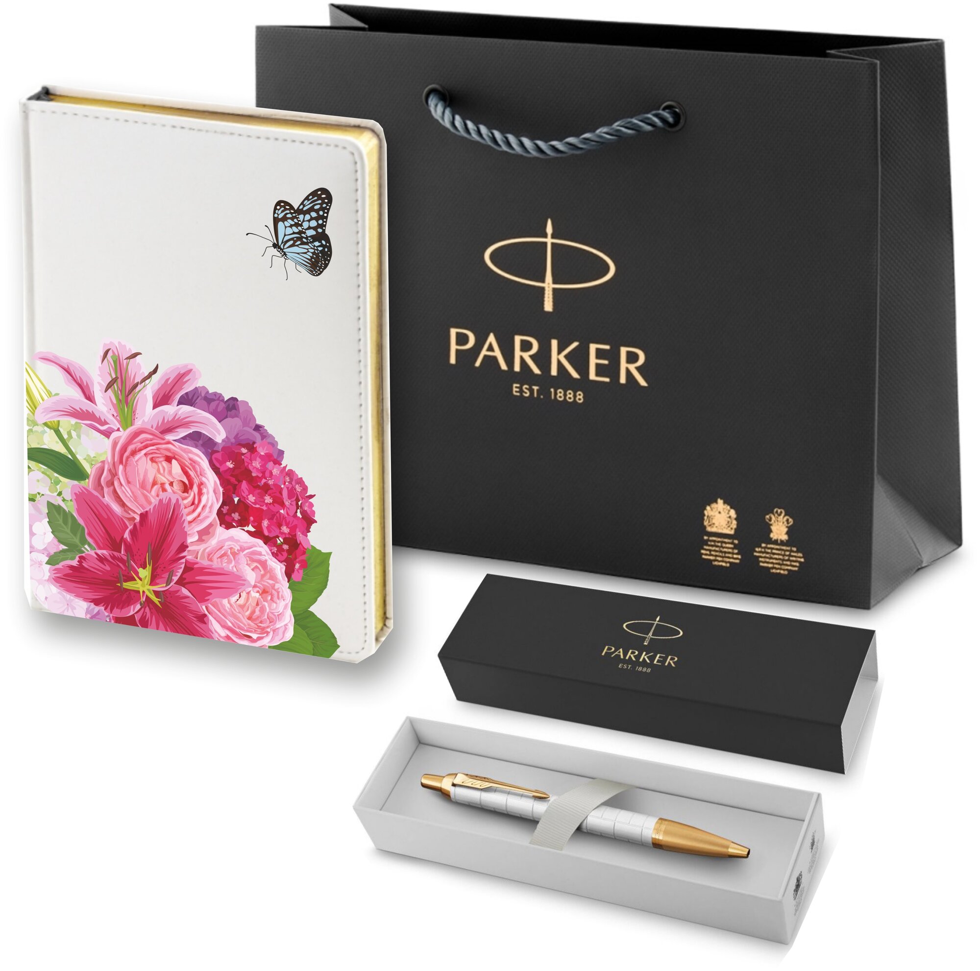 Эксклюзивный подарочный набор: шариковая ручка Parker IM Premium K318 Pearl GT и ежедневник недатированный белый 2143643