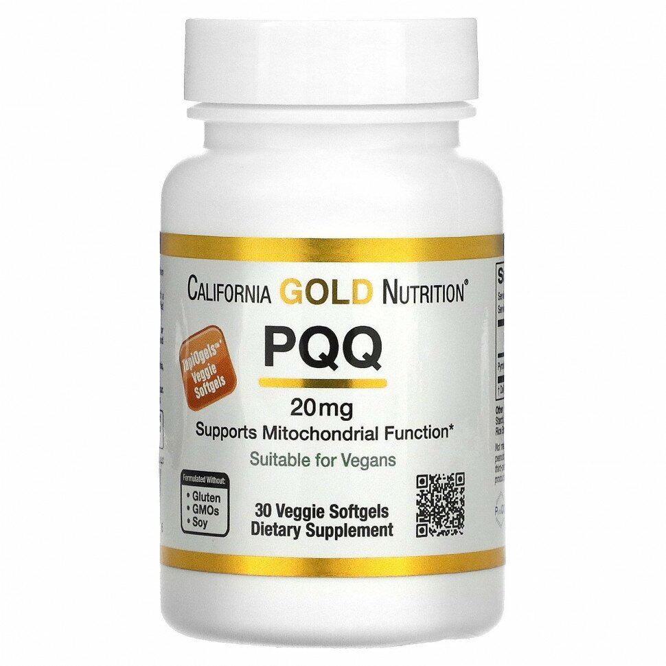 Капсулы California Gold Nutrition PQQ, 20 мг, 30 шт.