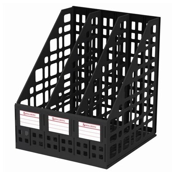 Лоток для бумаг Brauberg вертикальный для бумаг "MAXI Plus", 240 мм, 3 отделения, сетчатый, сборный, черный