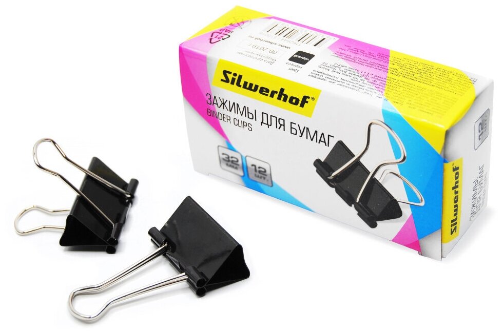 Набор из 12 штук Зажимы Silwerhof 510016 сталь 32мм черный (упаковка: 12 штук) картонная коробка