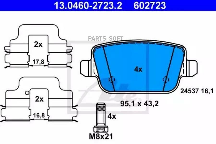 ATE Колодки зад. FORD MONDEO, S-MAX 1.8-2.5 06=