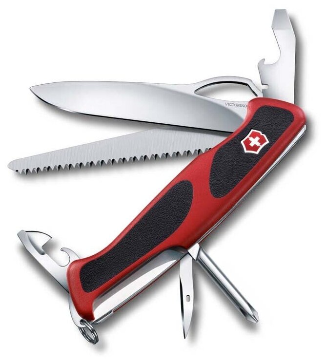 Нож перочинный VICTORINOX RangerGrip 78, 130 мм, 12 функций, с фиксатором лезвия, красный с чёрным, 0.9663. MC