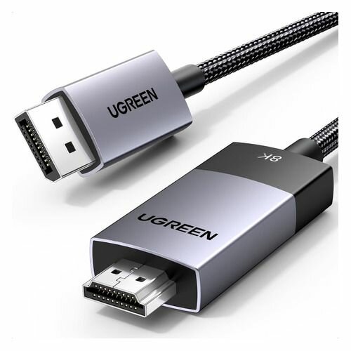 Кабель аудио-видео UGREEN DP115, HDMI (m) - DisplayPort (m), ver 1.4, ver 2.1, 2м, серый [80397]