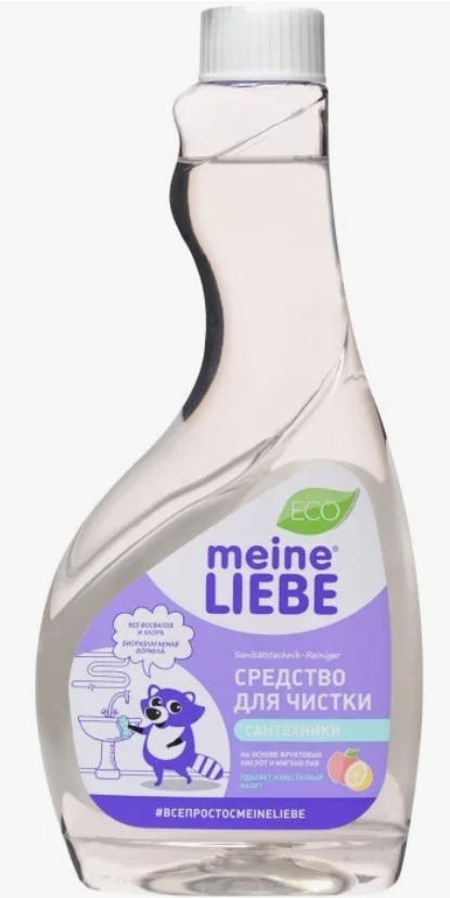 Средство Meine Liebe, для чистки сантехники ванн, раковин, душевых кабин, сменная бутылка, 500 мл.