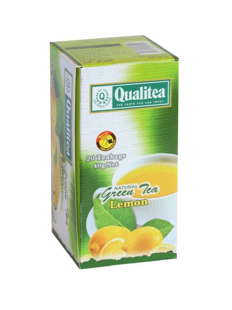 Чай зелёный Qualitea "Лимон", 20 пакетиков, цейлонский, ароматизированный