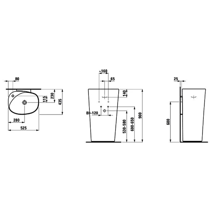 Laufen Palomba Раковина пристенная 525х435х900мм с 1 отв. под смеситель, сифон слив хром цвет: белый