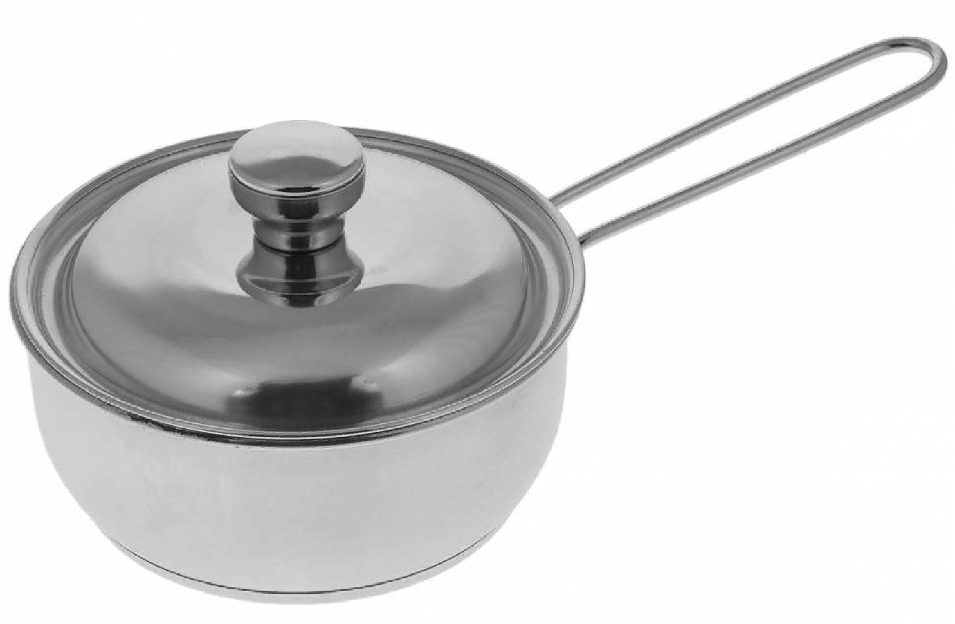 Кастрюля из нержавеющей стали Амет Классика-Прима для молока, с крышкой и длинной ручкой, серебристая 1л / посуда для газовых и электрических плит