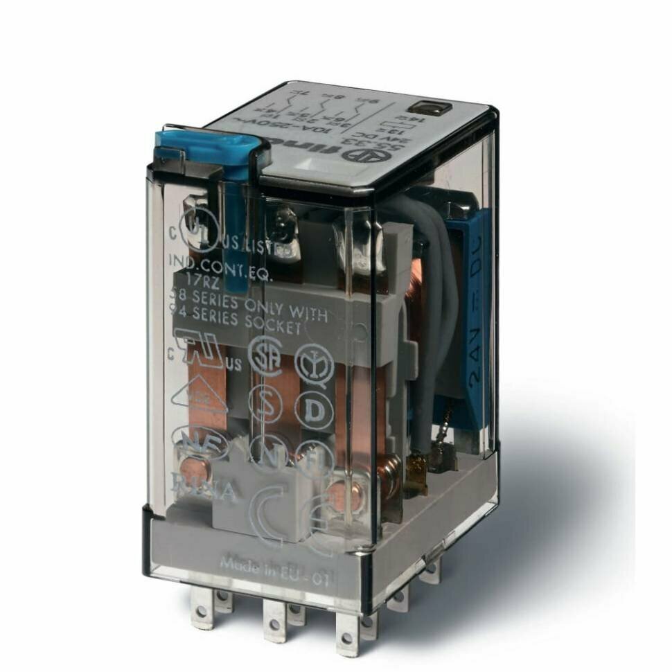 Промежуточное реле Finder 3 перекидных контакта 10А, 230В AC, 553382300010