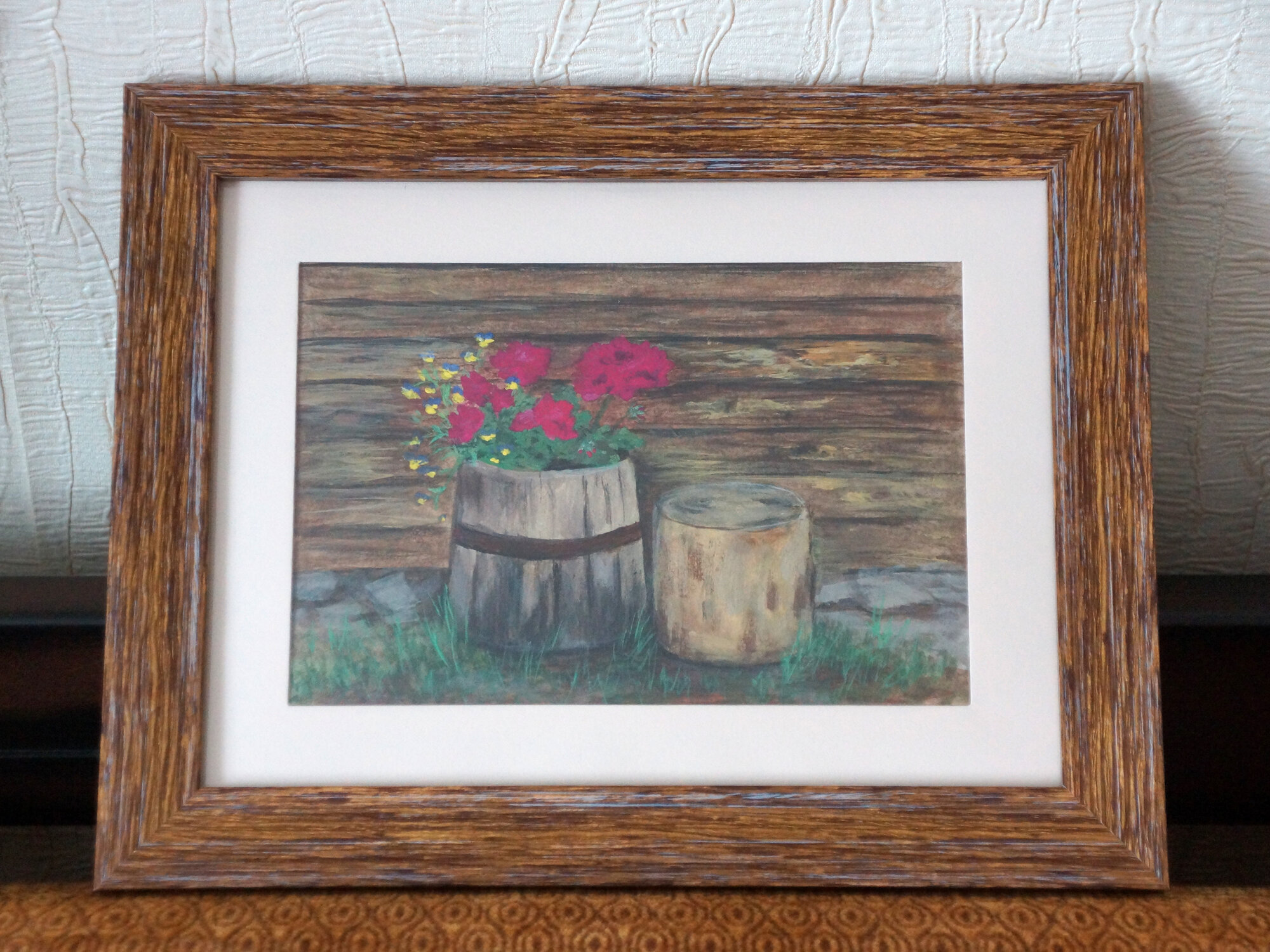 Герань в кадке • Натурная живопись • Пейзаж • Авторская интерьерная картина в раме • Ручная работа