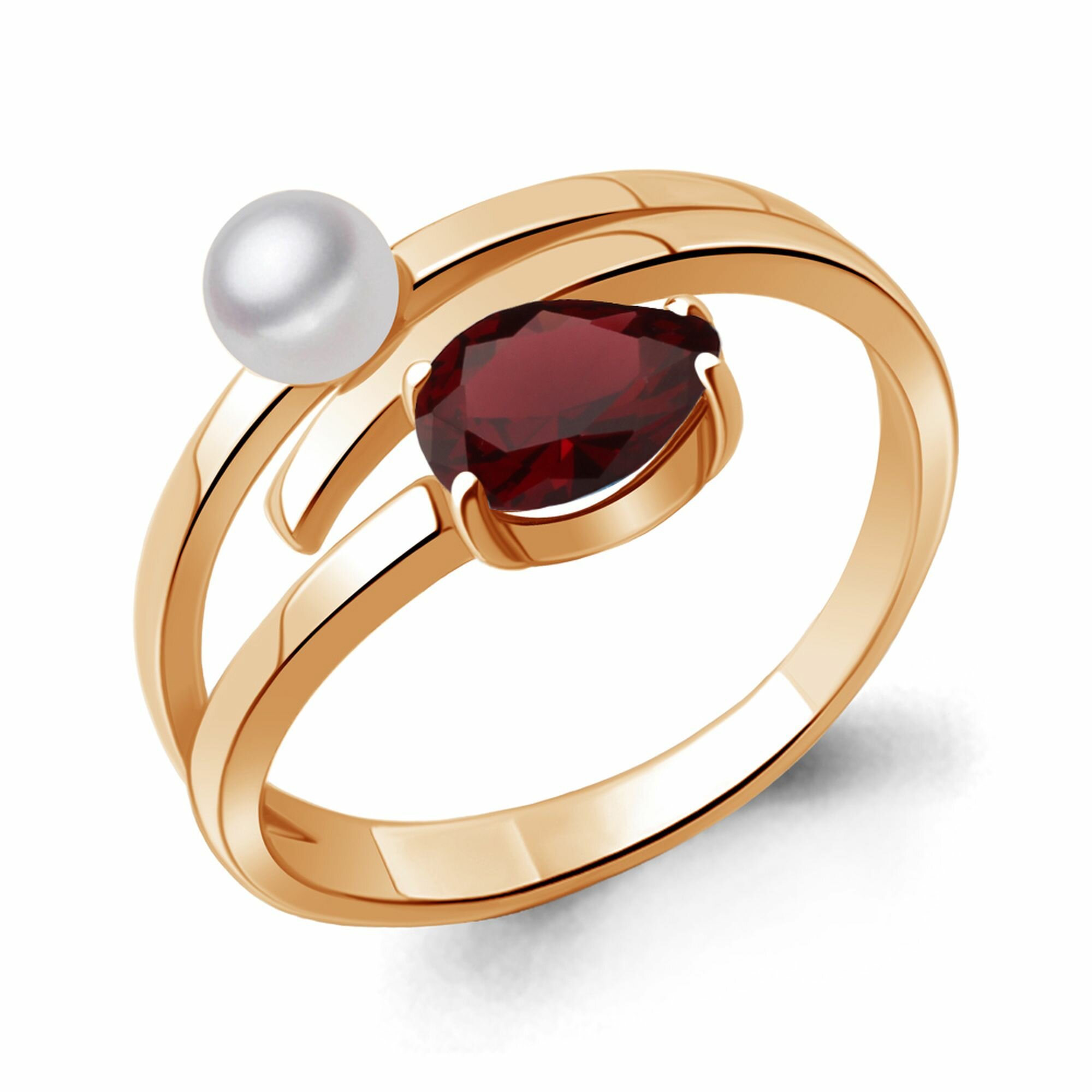 Кольцо Diamant online, серебро, 925 проба, золочение, гранат, жемчуг