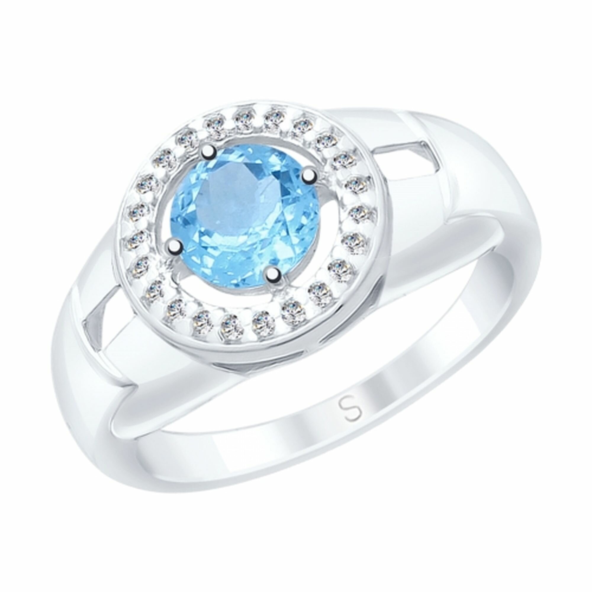 Кольцо, серебро, 925 проба, родирование, фианит, топаз