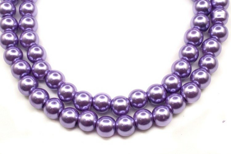 Жемчуг искусственный 8мм, отверстие 1мм, цвет сиреневый, 514-024, 1 нить (около 32 см)