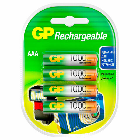 Батарейки аккумуляторные Ni-Mh мизинчиковые комплект 4 шт. AAA (HR03) 930 mAh, GP, 100AAAHC-2DECRC4