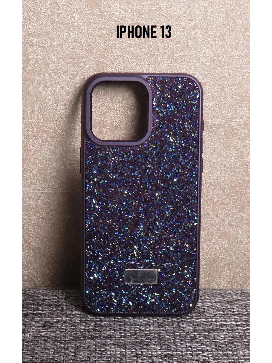 Чехол со стразами, ЭКОLАЙН, для iPhone 13, силиконовый, ударопрочный, цвет фиолетовый