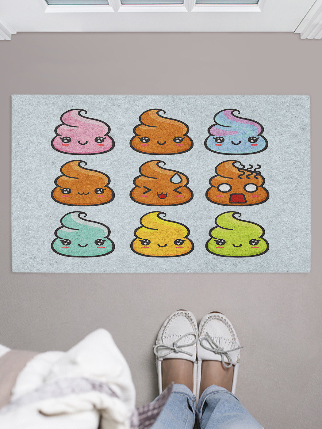 Коврик придверный в прихожую с принтом "Разноцветные смайлы" 45 на 75 см , JoyArty