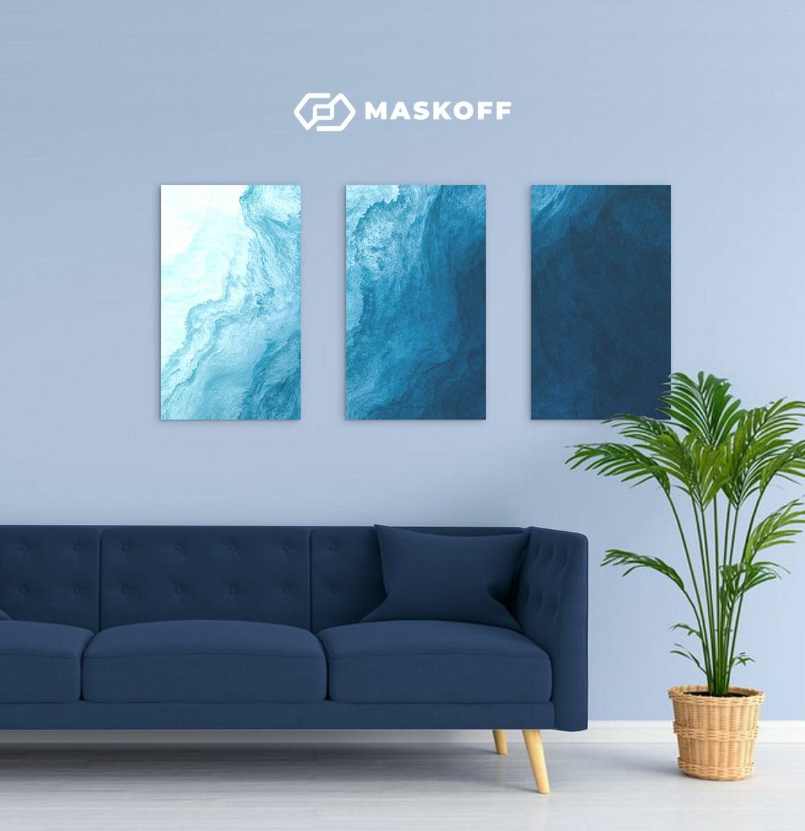 Большая модульная картина океан море для интерьера (гарантия от выцветания!), абстракция из 3 частей в гостиную "Океан", 102 х 57 см, MaskOff