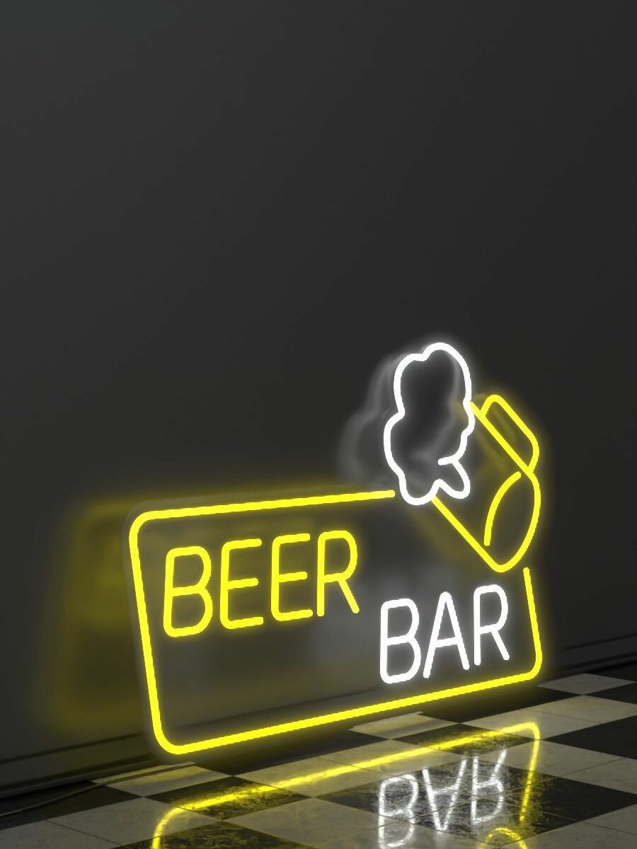 Неоновая вывеска Пивной бар / Пиво / Размеры: 600х400 мм