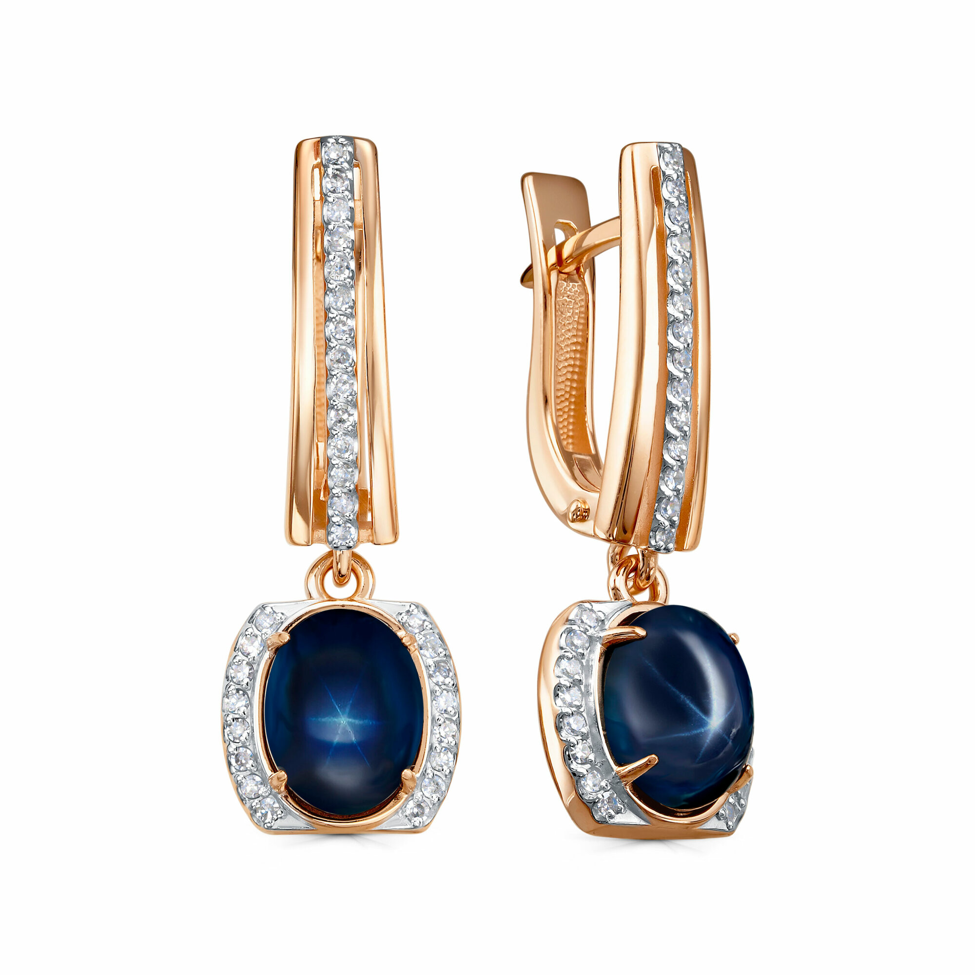 Серьги, красное золото, 585 проба, бриллиант, сапфир