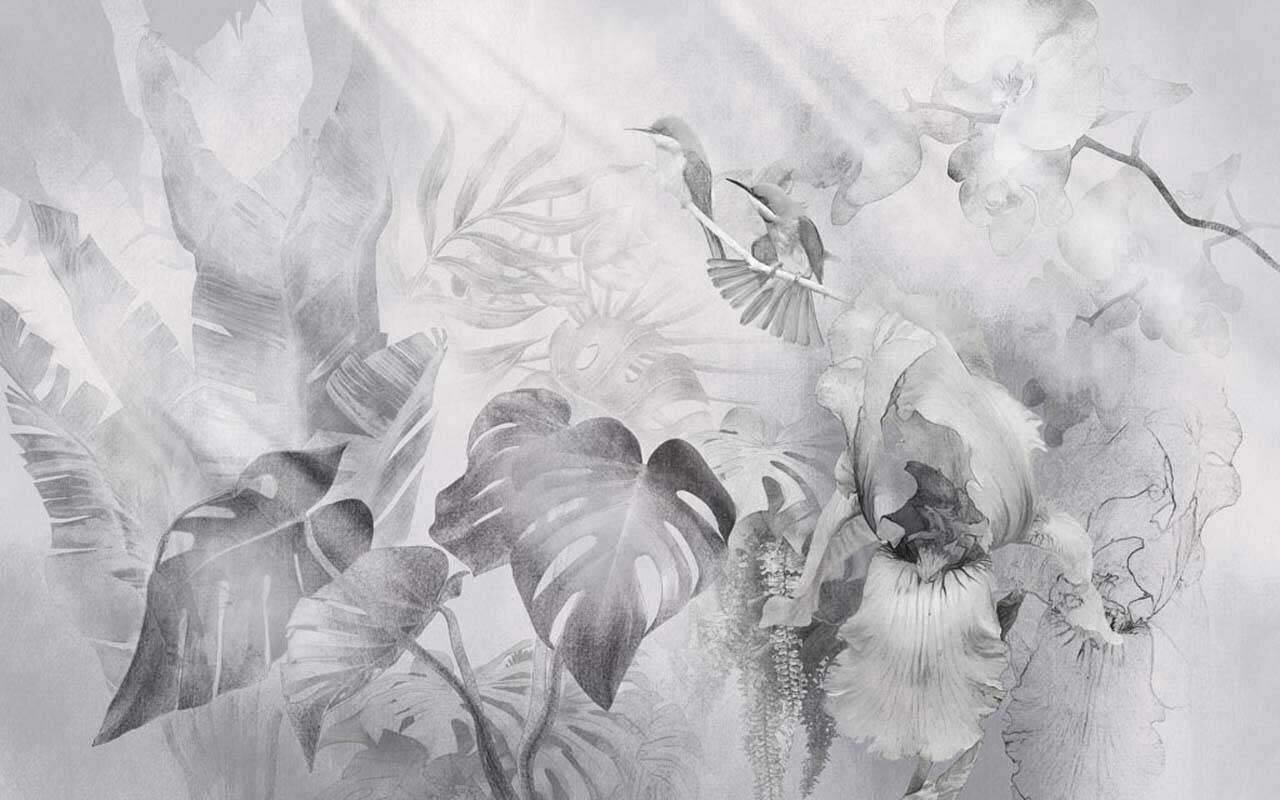 Фотообои Черно-белые цветы 13-145-L-Флок 270 x 400 см (ВхШ) Бесшовные, флизелиновые, влагостойкие обои MasterFresok