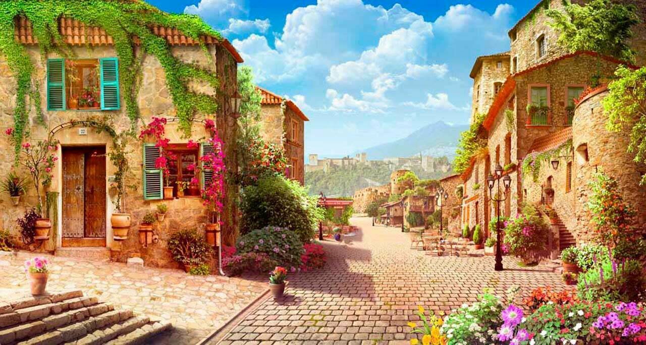 Фотообои Итальянская улочка в молчаливом городе 11-145-S-Холст 270 x 200 см (ВхШ) Бесшовные, флизелиновые, влагостойкие обои MasterFresok