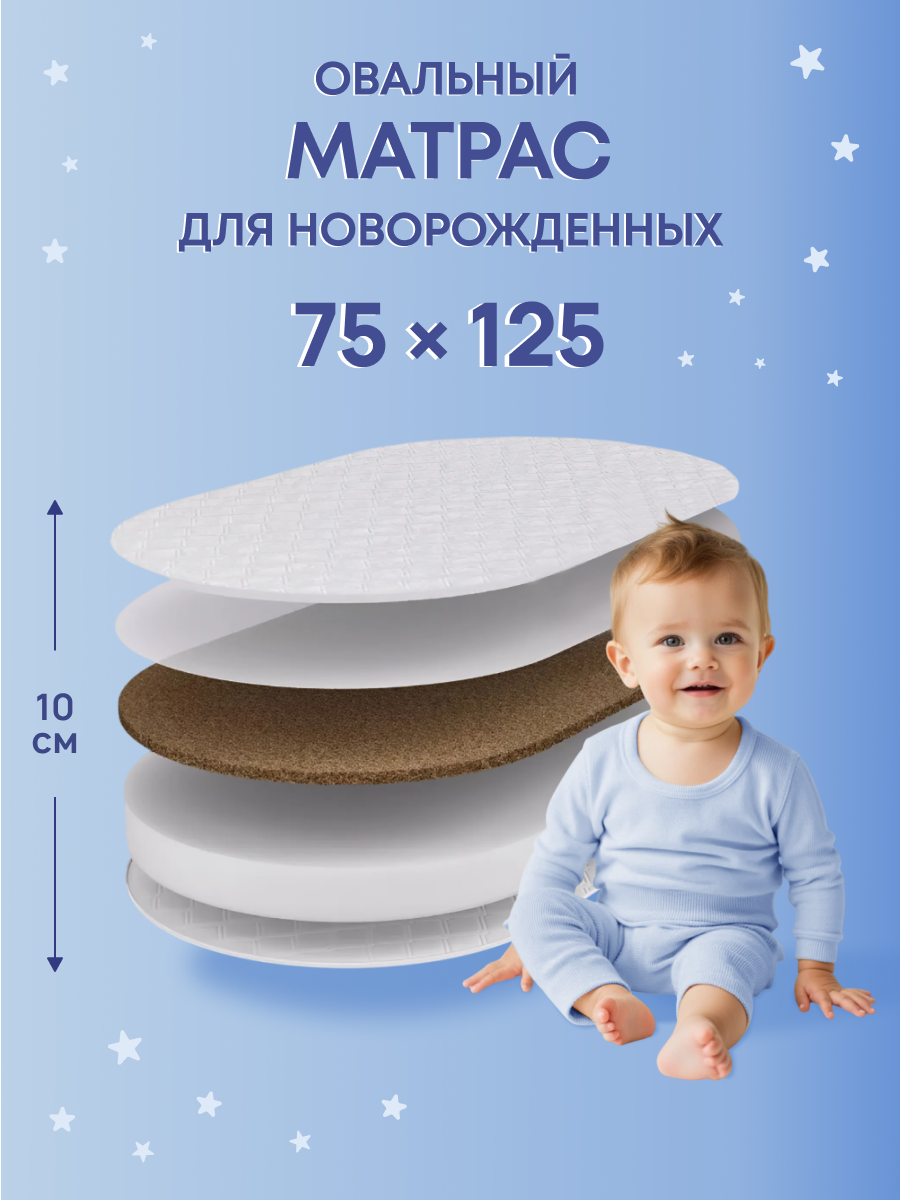 Матрас Hakkuna Matata 75 х 125 см, овальный, анатомический, двусторонний, съемный чехол