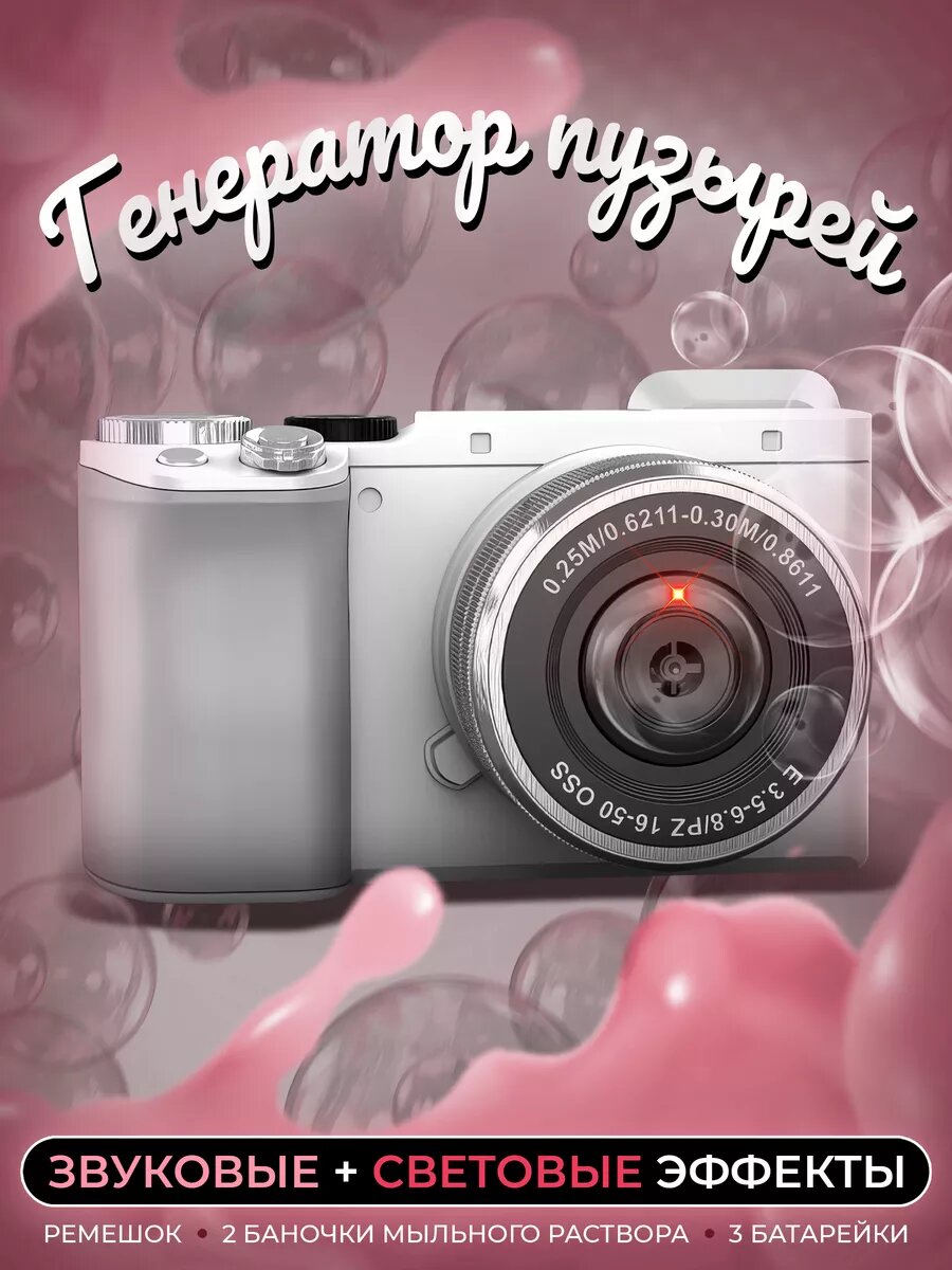 Генератор мыльных пузырей Фотоаппарат для детей и взрослых 15 см со звуковыми и световыми эффектами