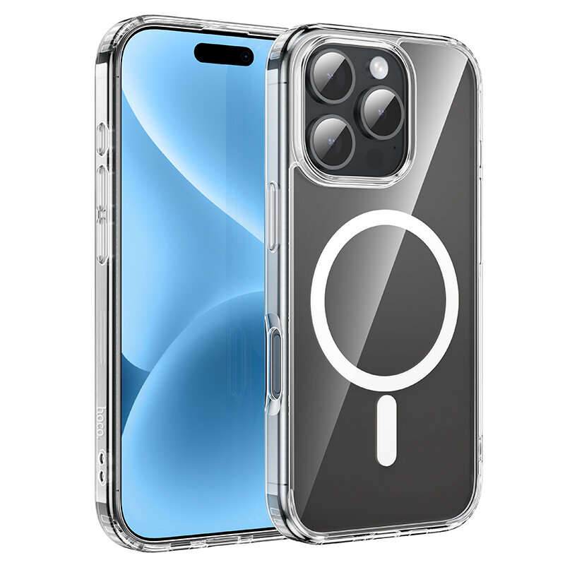 Чехол для iPhone 16 Pro 6.3", Hoco Magnetic Series Airbag anti-fall, Прозрачный