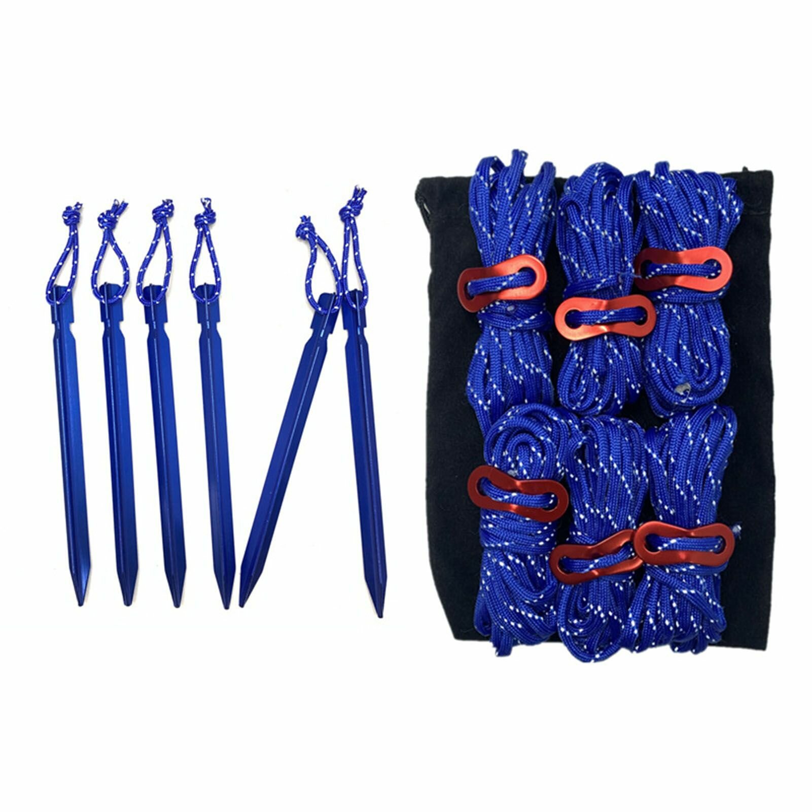 Светоотражающие синие веревки для кемпинговой палатки с сумкой для хранения, с пряжками для колышков, долговечные для тяжелых условий эксплуатации на открытом воздухе