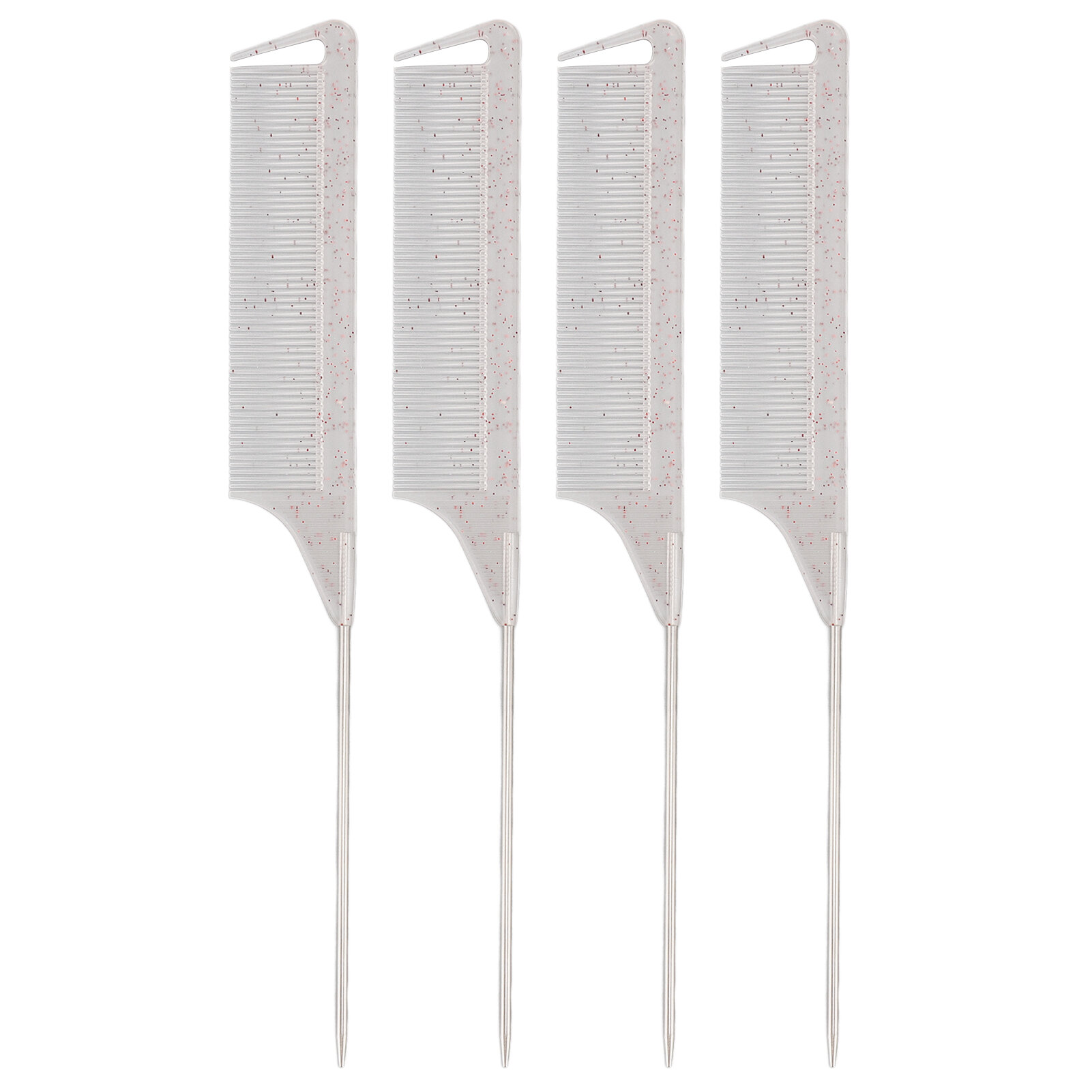 Эргономичная расческа из 4 частей из нержавеющей стали для укладки и плетения волос, прозрачный белый цвет, расческа для пробора с прочной эргономичной ручкой