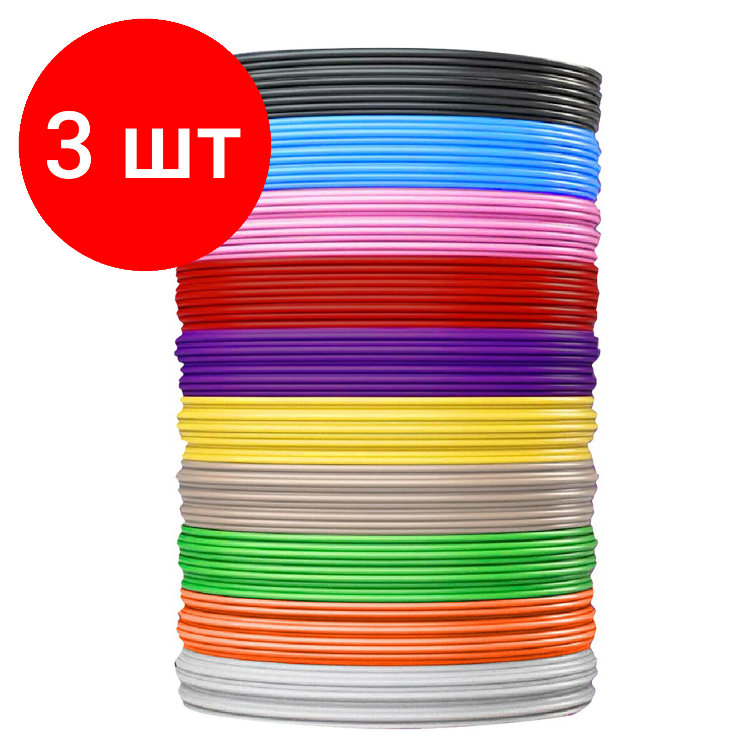 Комплект 3 шт, Безопасный PLA-пластик для 3D-ручки, 100 метров (10 цветов х 10 м), BRAUBERG KIDS, 665189