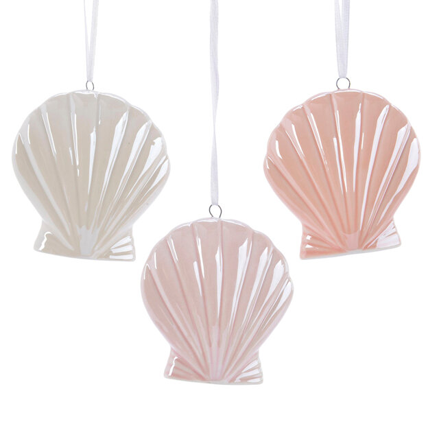 Набор елочных игрушек Ракушка - Carritella Vilverda 8 см, 3 шт, подвеска, Kaemingk, 600054-набор