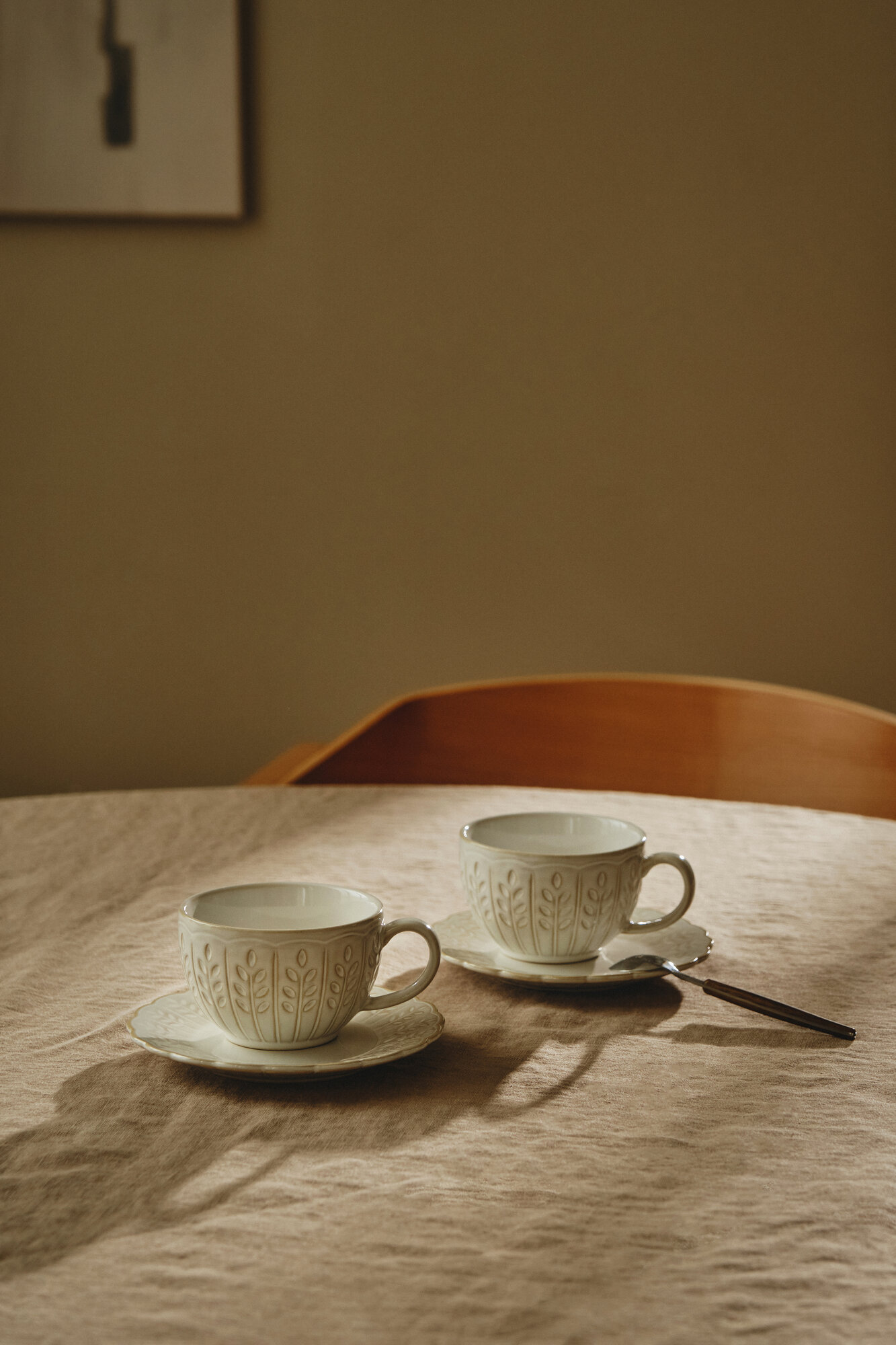 Подарочный набор из 2х фарфоровых чайных пар Колосья, чашка и блюдце, узор колосья, Divnaya Iva