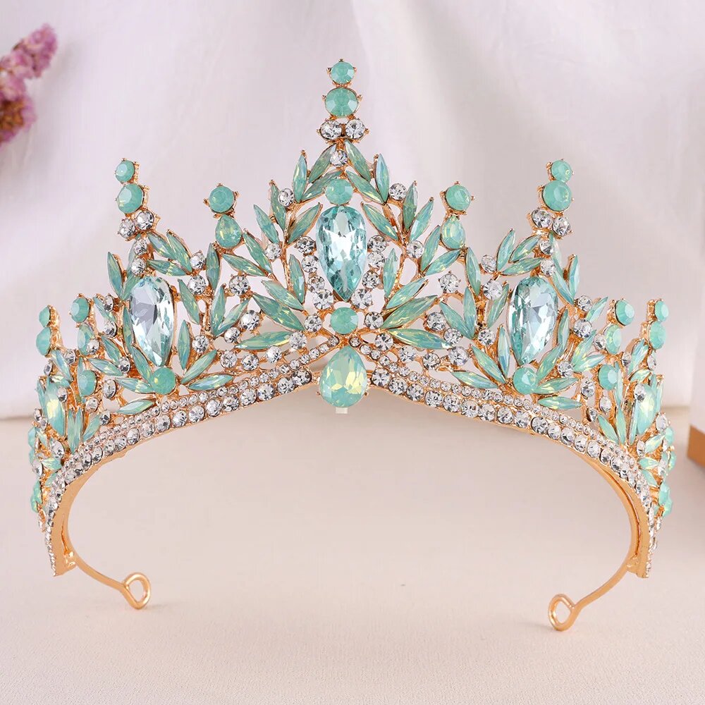 Темно-синие хрустальные диадемы George Black Gold Green Opal