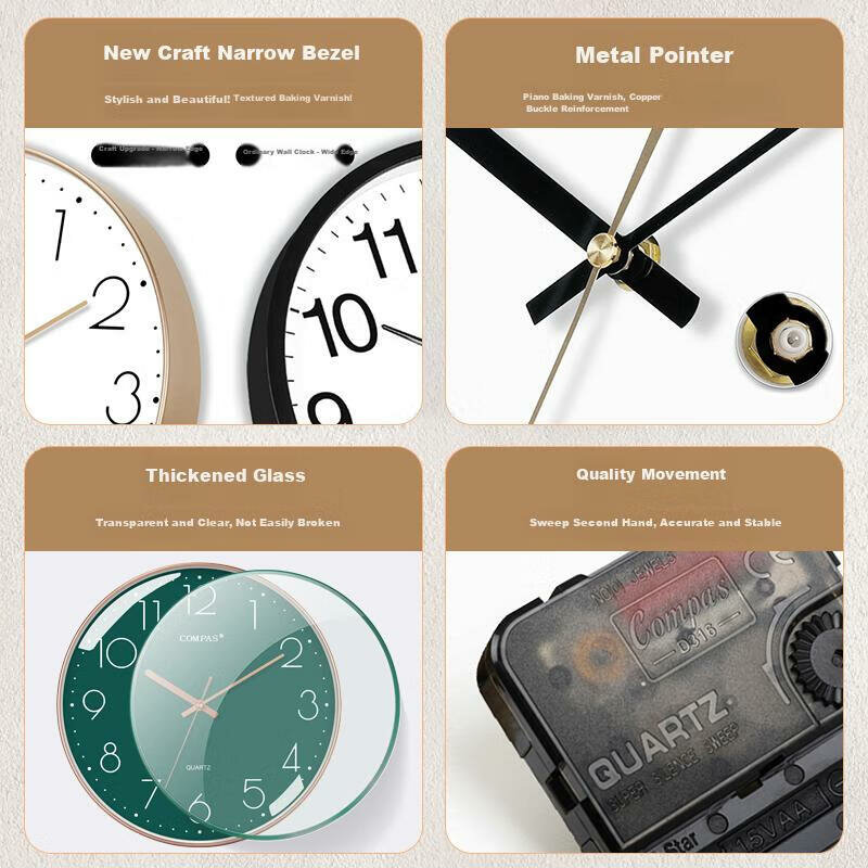 Compas Wall Clock, Creative Minimalist Timepiece, Living Room Quartz Clock, Wall-Mounted Bedroom Clock C3242, Pure White, 28cm