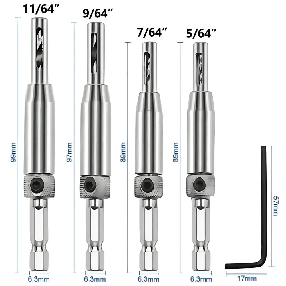 Набор сверл YIAEEY 4 шт. для петель, 5/64", 7/64", 9/64", 11/64