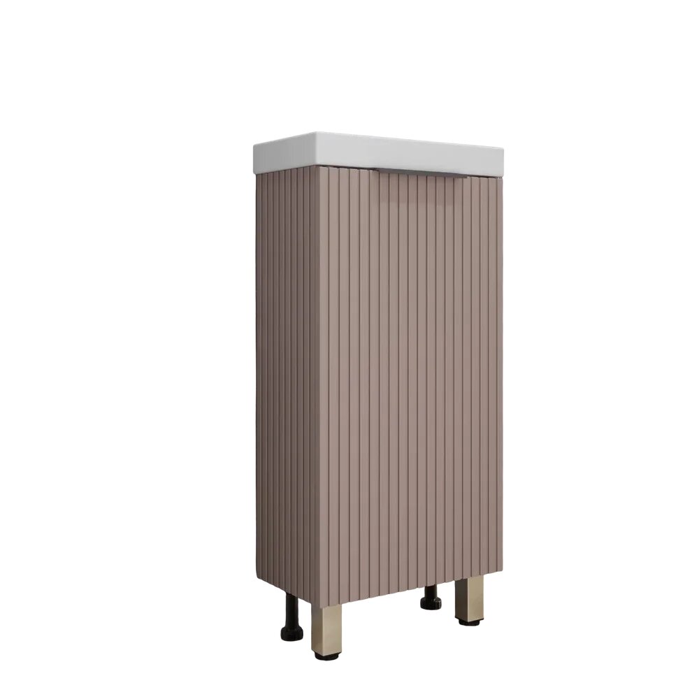 Тумба под раковину без столешницы Style Line Соло 40 напольная, подвесная, с ножками, бежевая, матовая, из МДФ, тумба для ванной, с дверками