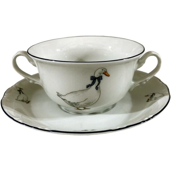 Чашка с блюдцем для супа Thun 1794 "Констанция", декор "Гуси", 335 мл, блюдце 170 мм. (КСТ0105)
