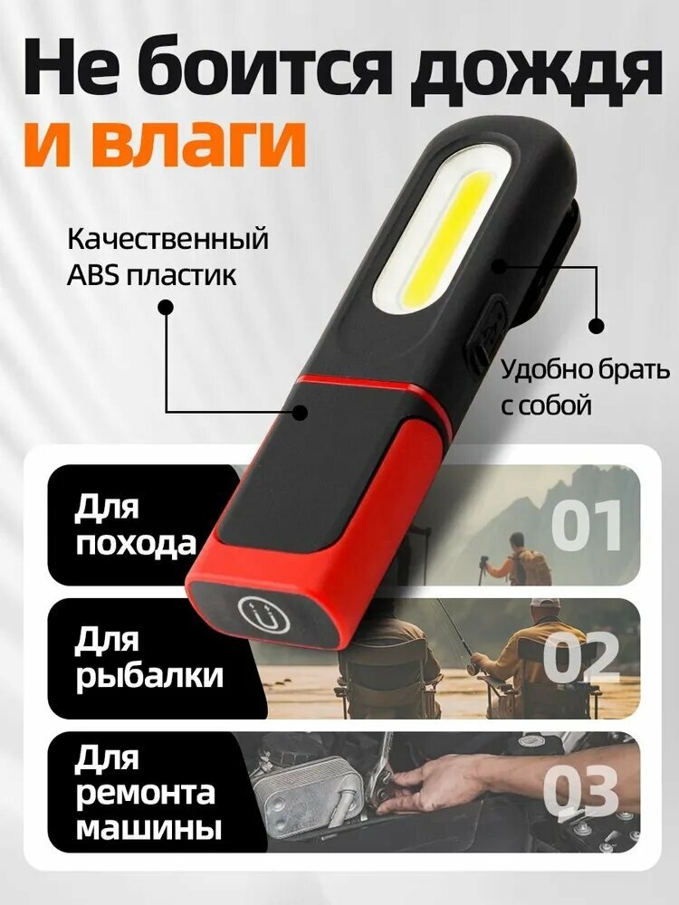 Фонарик аккумуляторный ручной светодиодный мощный с магнитом, для авто кемпинга/Ручной фонарь