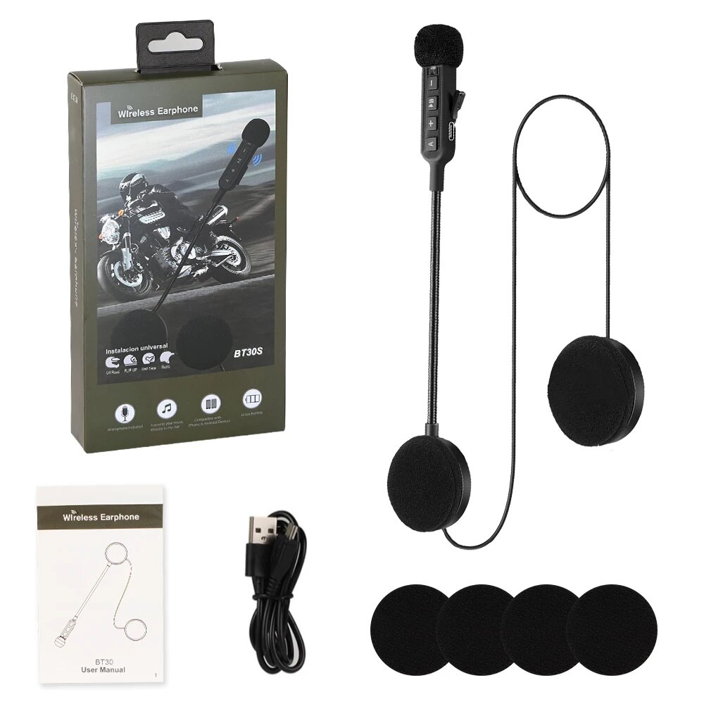 Bluetooth-гарнитура BT30S для мотоциклетного шлема, 5.3 беспроводные наушники, Черный