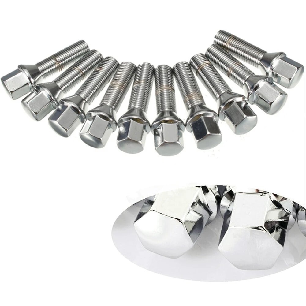 Гайки AOSU 10 шт, подходят для BMW x1x3x5x6x73series 28/35/40/45/50 мм, удлиненные стальные колесные болты M14 x 1,5 M12 * 1,5 M14 * 1,25 M12 * 1,25, M14x1.25, 10PCS 28mm