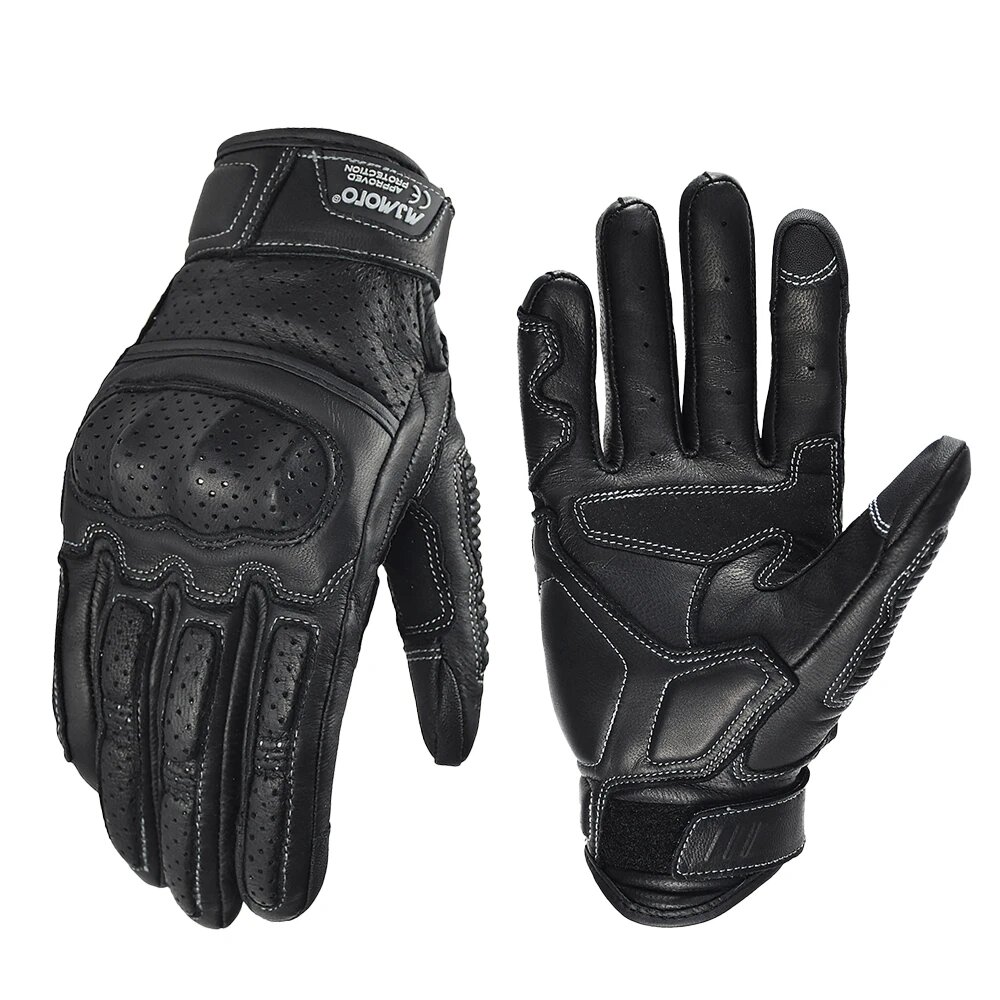 Классические мотоциклетные перчатки из козьей кожи с сенсорным экраном, мотоперчатки для верховой езды, защитные мотоциклетные перчатки с полным пальцем и сертификацией CE, XL, Черный, Мужской