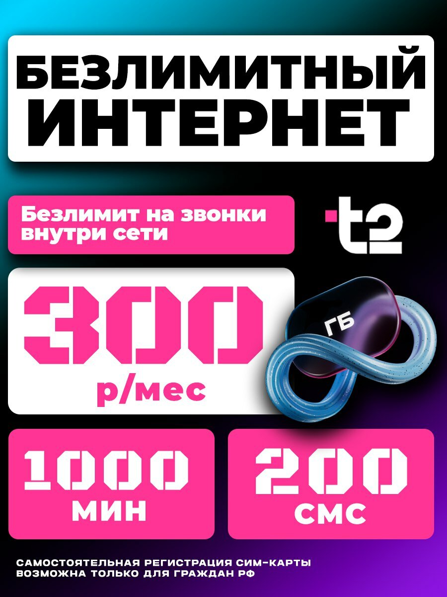 Сим-карта Теле2 с безлимитным интернетом за 300 рублей в месяц