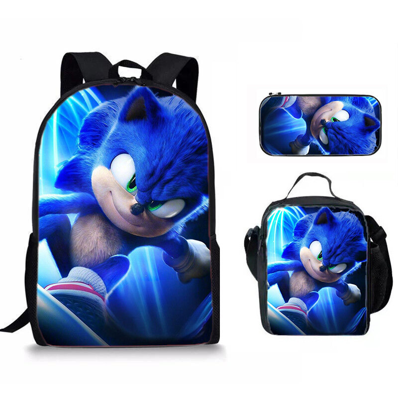 Трансграничный рюкзак Sonic the Hedgehog, сумка для еды, набор из трех предметов, легкий рюкзак, снижающий нагрузку, школьная сумка для путешествий, поездок на работу и фитнеса