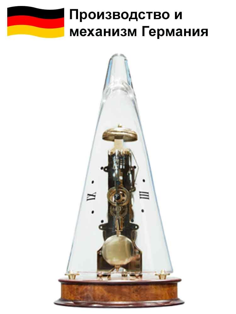 Настольные механические часы -скелетон Hermle (Германия), под стеклянной колбой, Вишня