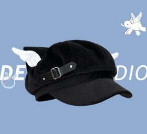 Японский берет y2k с кошачьими ушками, женская нишевая двумерная субкультурная милая восьмиугольная шляпа с большой окружностью головы и маленьким лицом