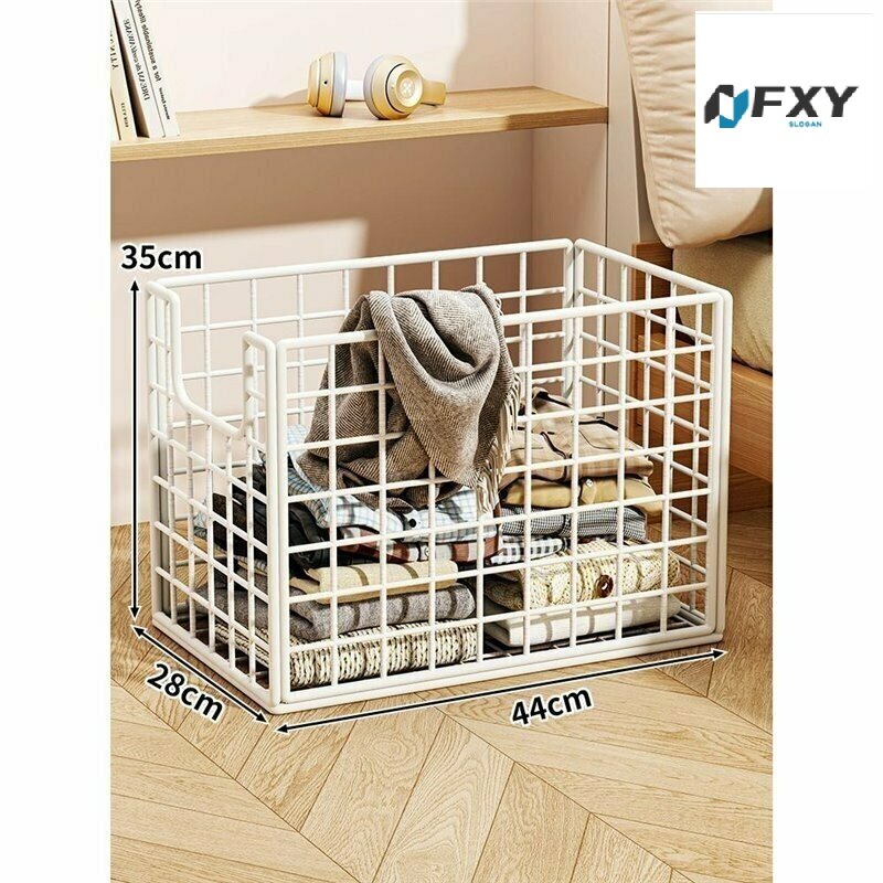 Складной металлический контейнер для белья премиум прямоугольный белый