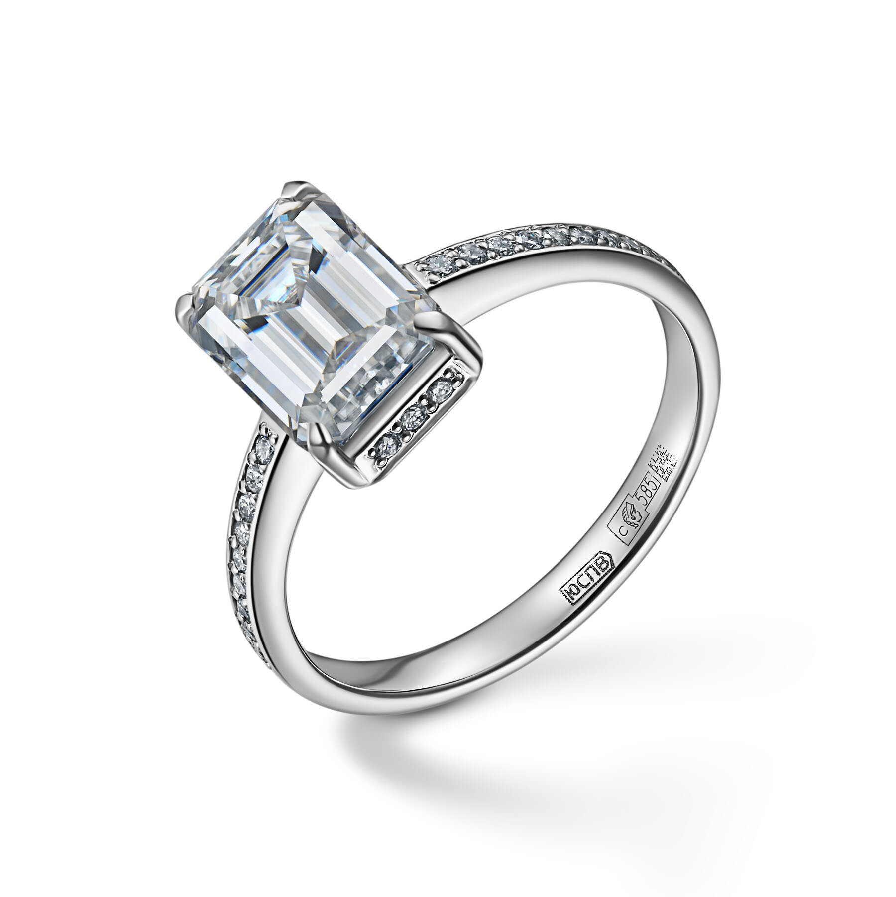 Кольцо помолвочное, белое золото, 585 проба, муассанит, бриллиант