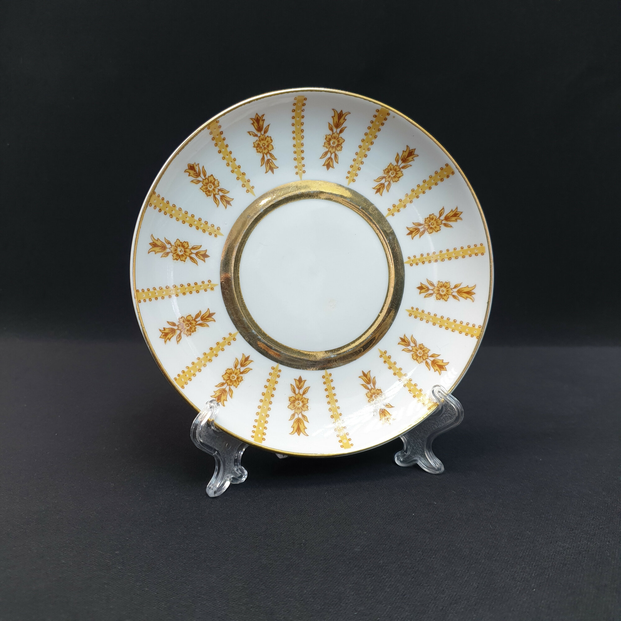 Винтажное блюдце гигант ЛФЗ, фарфор деколь позолота 155 мм, СССР